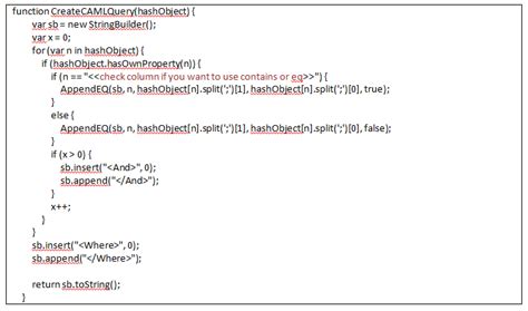 how to construct caml query for an array of strings ishir software
