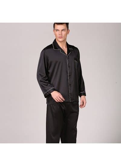 Large Size Mens Ice Silk Nightwear For Summer Long Sleeve Pure Color