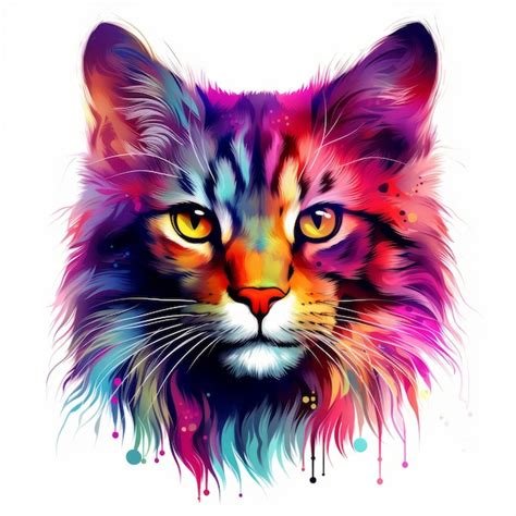 Cabeza De Gato Colorida Sobre Un Fondo Blanco Foto Premium