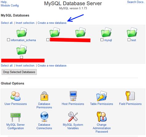install and configure mysql databases using webmin