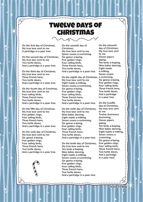 12 Days Of Christmas Lyrics Printable Version