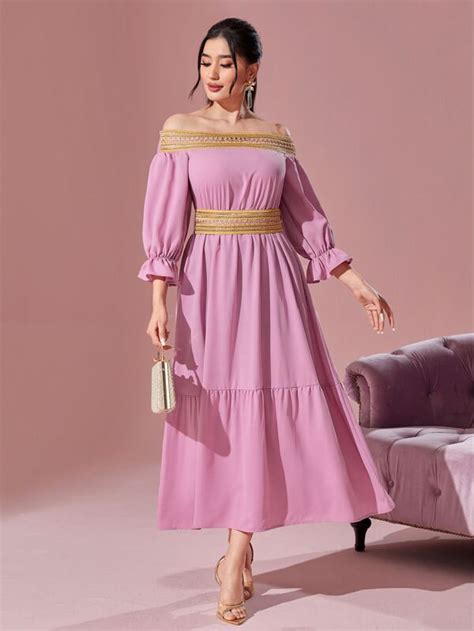 Shein Modely Off Shoulder Flounce Sleeve Ruffle Hem Dress Shein Usa