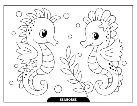 Dibujos De Caballitos De Mar Para Colorear Para Niños Vector Premium