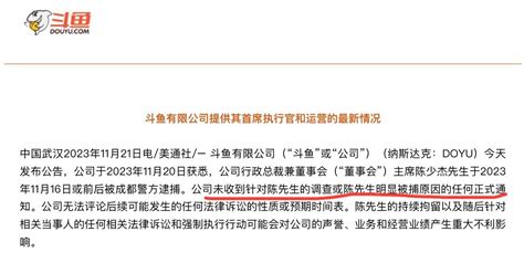 斗鱼：公司ceo陈少杰于11月16日被成都警方逮捕 3dm单机