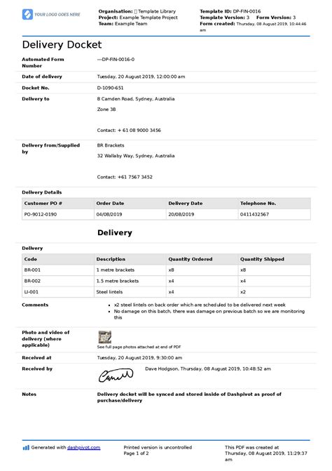 delivery docket template [better than word excel pdf] free to use