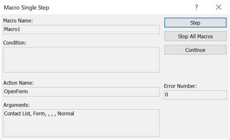 test a macro by using single step mode access