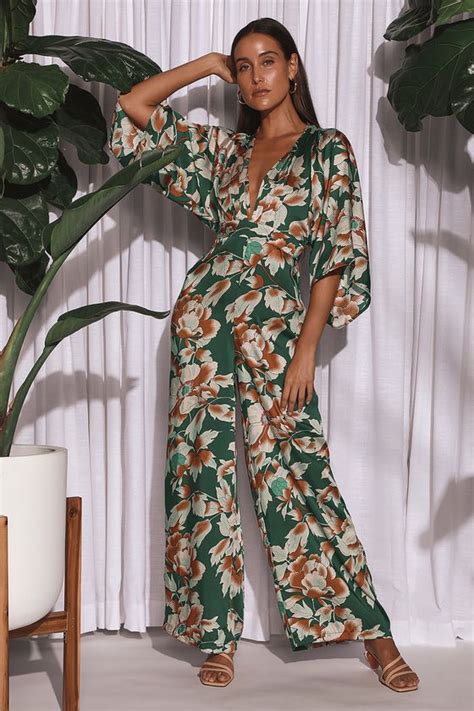 From Sunrise Teal Floral Print Bell Sleeve Wide Leg Jumpsuit In 2021