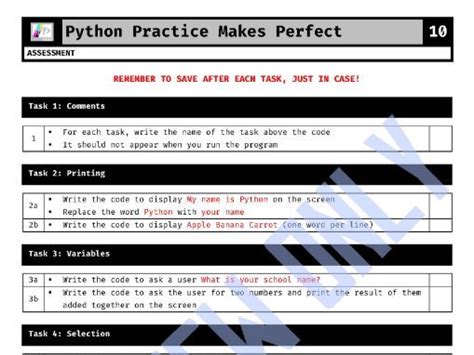 python assessment 1 python practice makes perfect 10 teaching