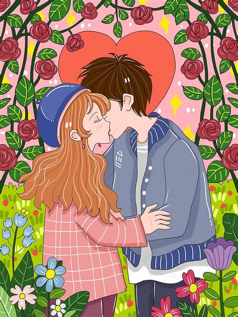 Gambar Kartun Asal Ilustrasi Ciuman Manis Dan Romantis Kekasih Pada