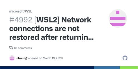 [wsl2] network connections are not restored after returning from