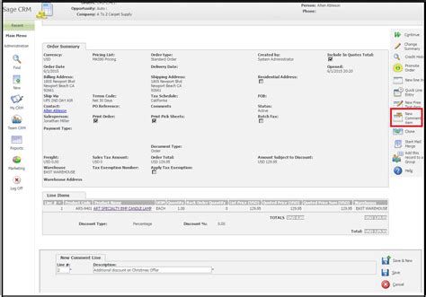 promote order from sage crm to sage 100 using comment line item sage