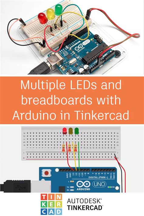 multiple leds and breadboards with arduino in tinkercad arduino