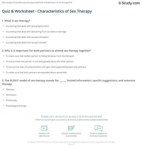 quiz and worksheet characteristics of sex therapy