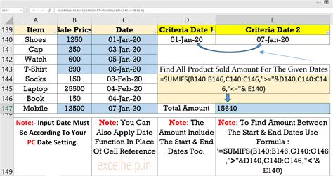 sumifs and date function in excel