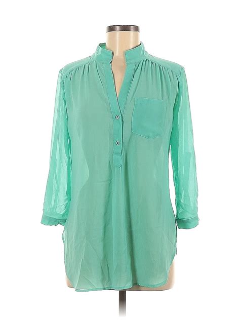 Cals 100 Polyester Solid Colored Blue Long Sleeve Blouse Size M 76