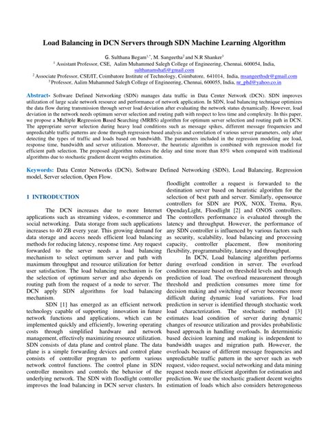 pdf load balancing in dcn servers through sdn machine learning algorithm