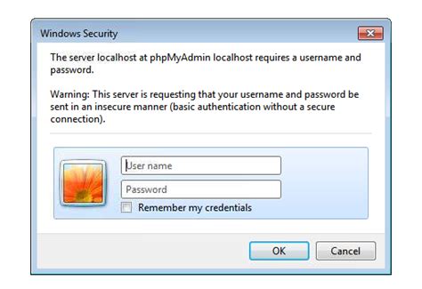 how to setup phpmyadmin to prompt for login and password business