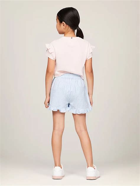 Gingham Check Ruffle Relaxed Shorts Blue Tommy Hilfiger