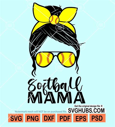 Messy Bun Softball Mama Svg Messy Bun Svg Mom Life Svg Softball Mom