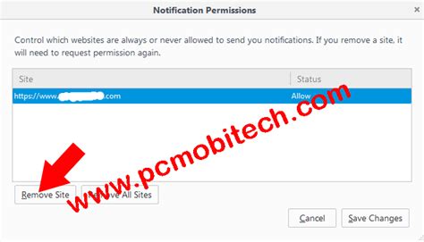 disable push notifications of a website in desktop browser
