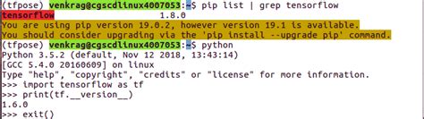 python pip list and tf version shows different tensorflow version