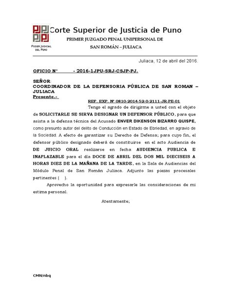 Oficio A Defensoria Publica Pdf Derecho Penal Perú