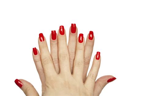Woman Hands With Manicured Red Nails Closeup Skin And Nail Care Stock