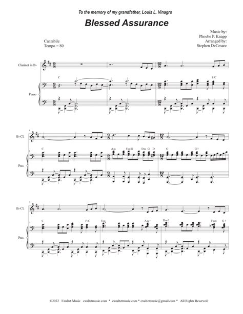 Blessed Assurance Bb Clarinet Solo And Piano By Stephen Decesare