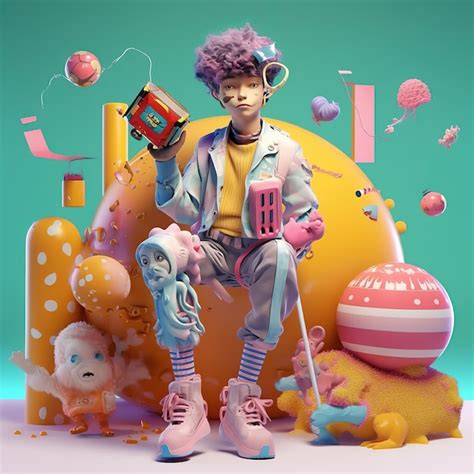 Personagens De Anime Modelagem 3d Surreal Corpo Inteiro Foto Premium
