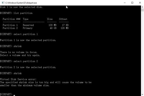 shrink volume less than free space in windows 10 8 7