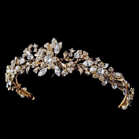 Beautiful Gold Crystal And Pearl Wedding Tiara La Bella Bridal Accessories