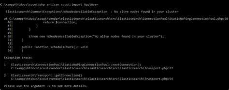 laravel 6 elasticsearch php 7 6 xampp no alive nodes found in your