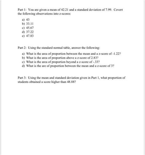 Solved Part 1 You Are Given A Mean Of 42 21 And A Standard