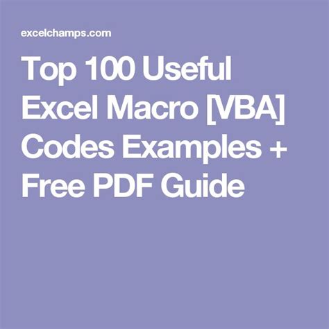 top 100 useful excel macro [vba] codes examples free pdf guide