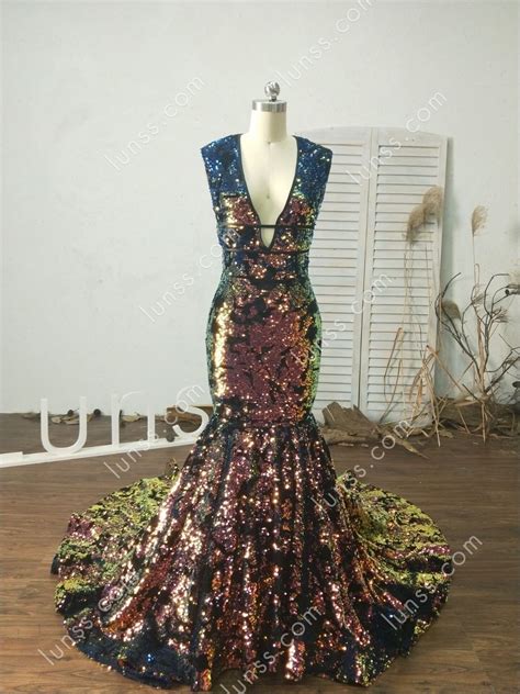 Sparkly Galaxy Sequin Fitted And Flare Prom Dress Lunss