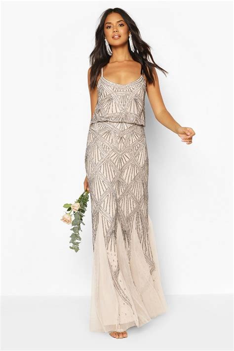 Bridesmaid Strappy Hand Embellished Godet Maxi Maxi Bridesmaid