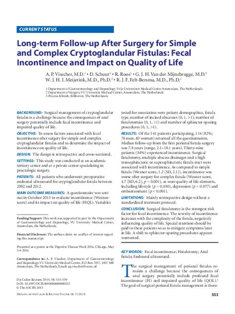 Pdf Fistulotomy And Primary Sphincteroplasty For Anal Fistula Long
