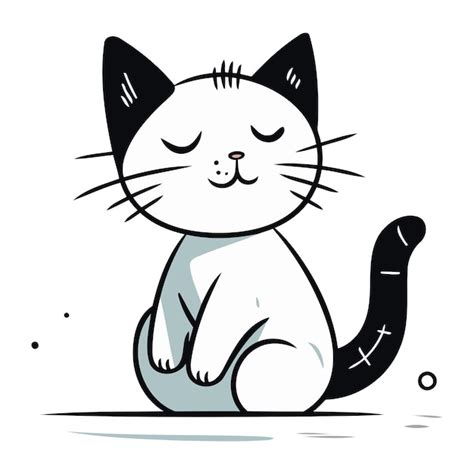Premium Vector Cute Cartoon Cat Vector Illustration In Doodle Style