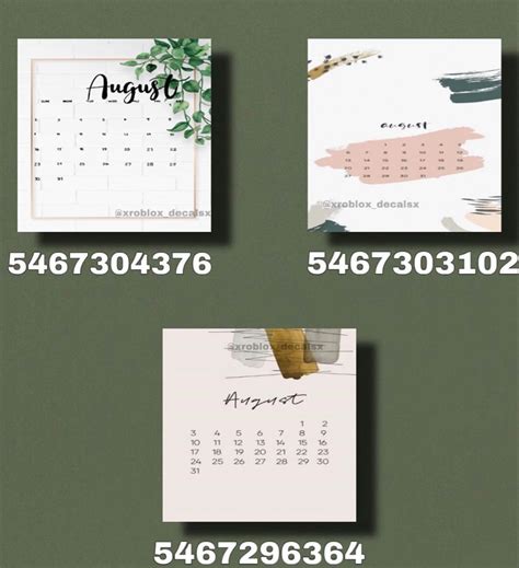 Roblox Decals Calendar Decal Roblox Codes Bloxburg Decal Codes