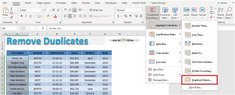 excel remove duplicates from table myexcelonline
