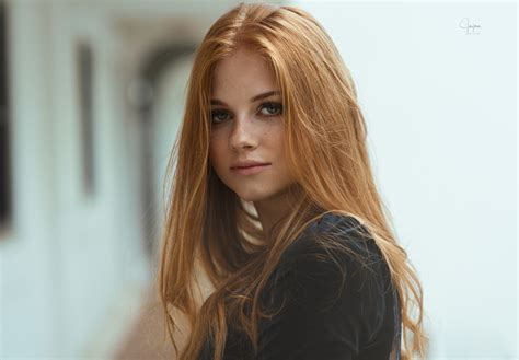 Download Depth Of Field Blue Eyes Redhead Woman Model Hd Wallpaper By