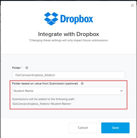 dropbox integration gocanvas help center