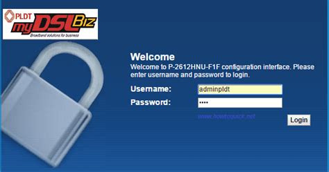 what is the default admin username and password on pldt mydsl modem