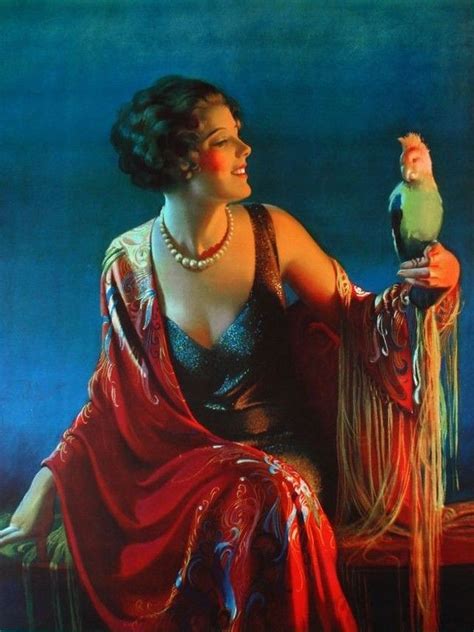 Lady And Parrot By Gene Pressler Art Deco Fashion Art Costume