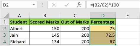percentage formula in excel with examples