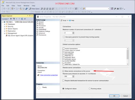 how to enable sql server remote connection systemconf