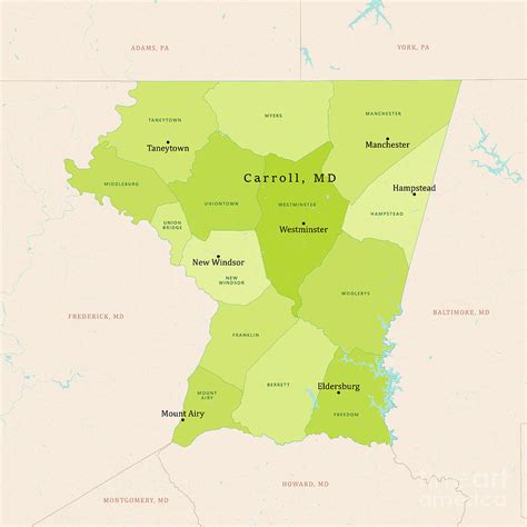 Md Carroll County Vector Map Green Digital Art By Frank Ramspott Fine