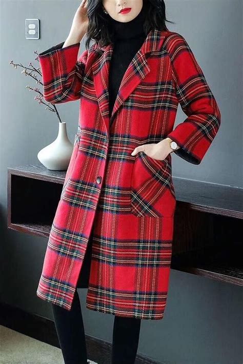 Red Plaid Wool Coat Red Plaid Coat Outfit Red Plaid Coat Tartan