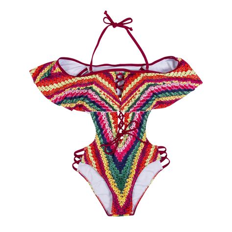 Sexy Women Swimsuit Pop Bandage Colorful Flounce 2018 New Swimwear One