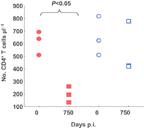 Comparison Of Cd4 T Cells Counts On Days 0 And 750 In Rhesus